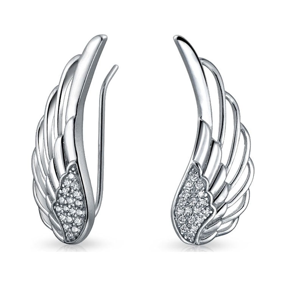 Beautiful Sterling Silver Rhodium-plated CZ Arrow Ear Climber Earrings ...