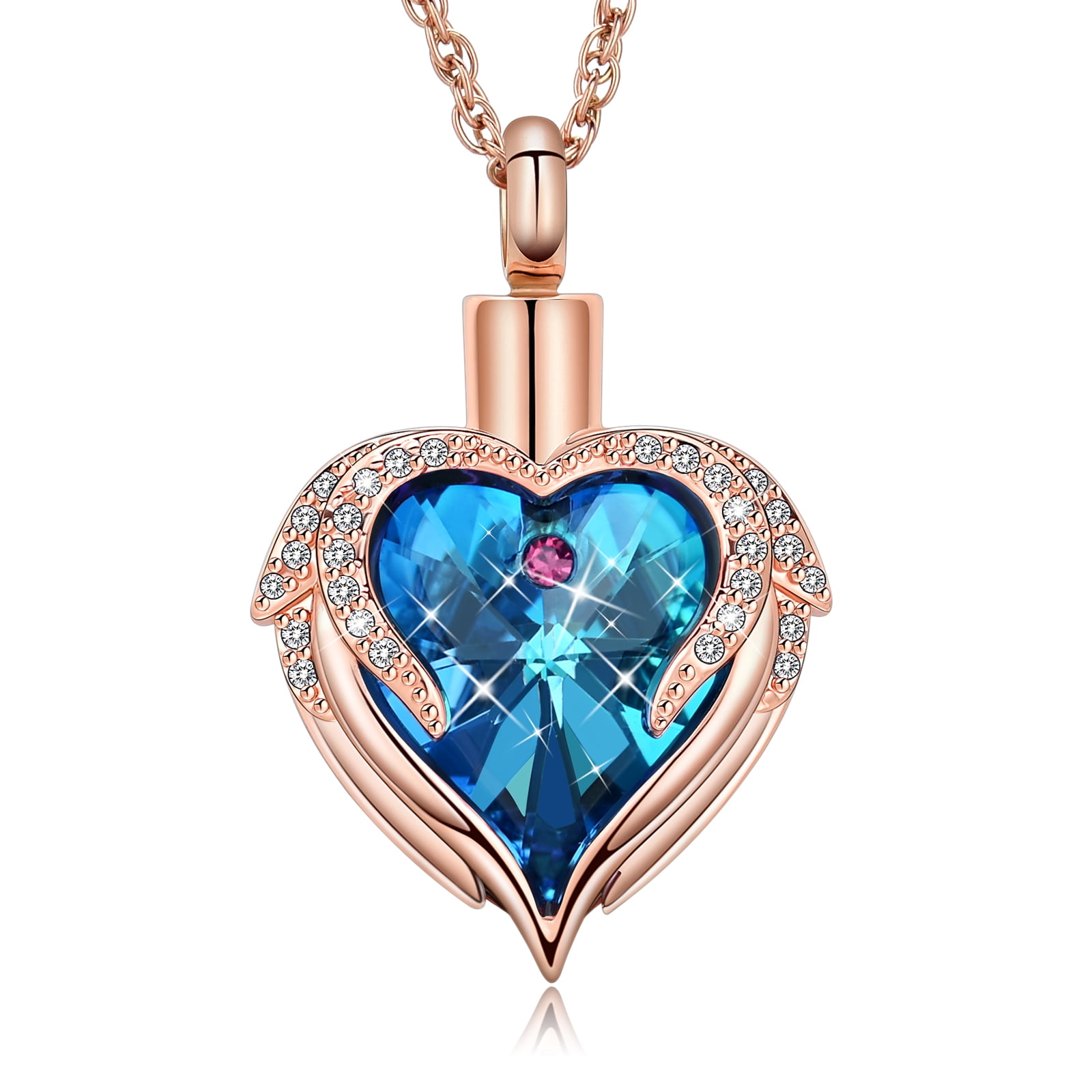 Angel Wing & Heart Cremation Jewelry for Ashes Pendant - Crystal Heart ...