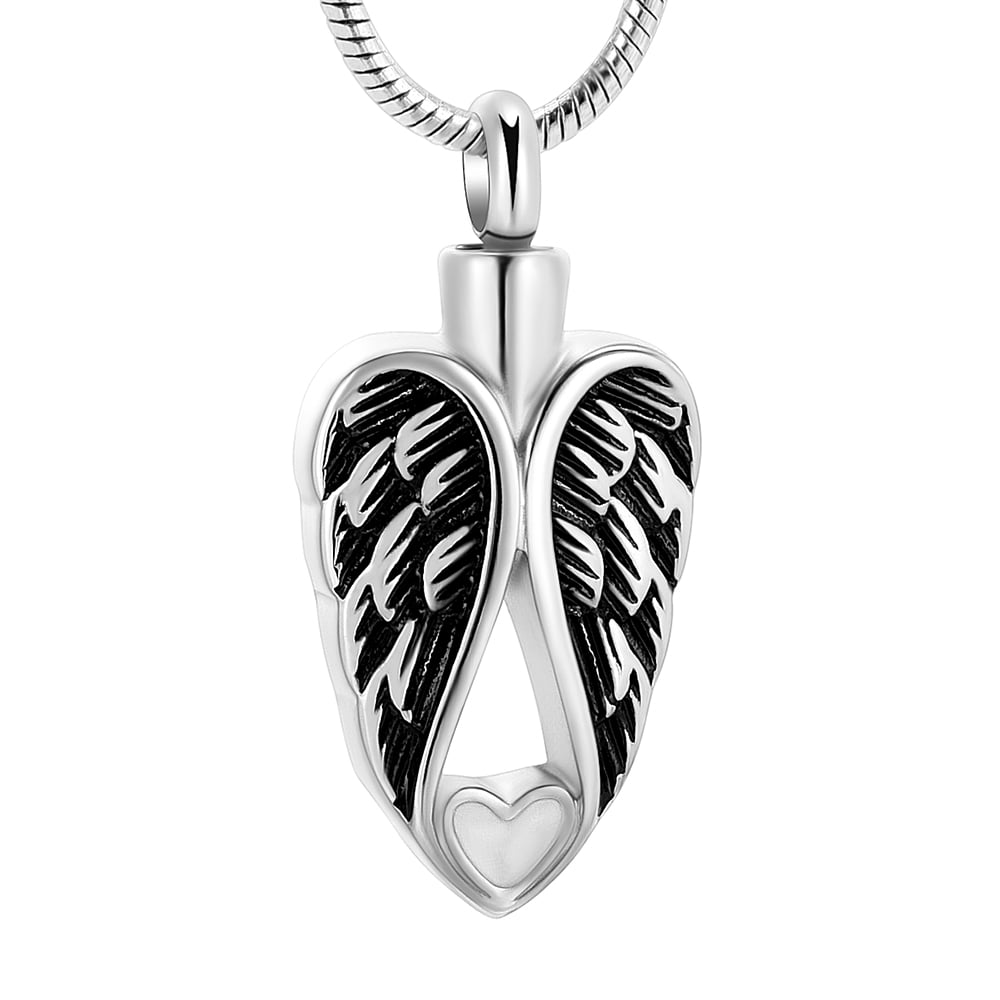 Angel Wing Heart Cremation Urn Necklace Holds Loved Ones Ashes ...