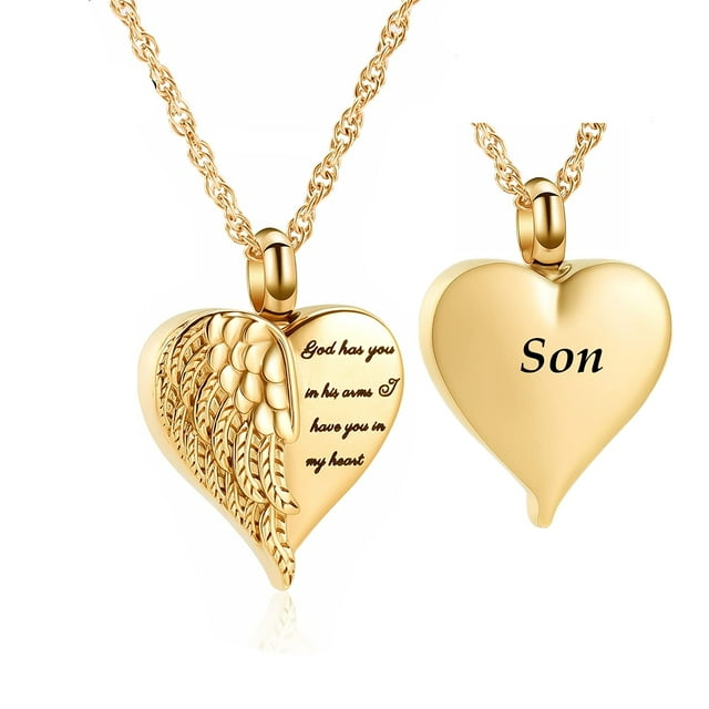 Angel Wing Heart Urn Necklace Lockets for Human Ashes Pet Cremation Jewelry for Ashes Holder for ...
