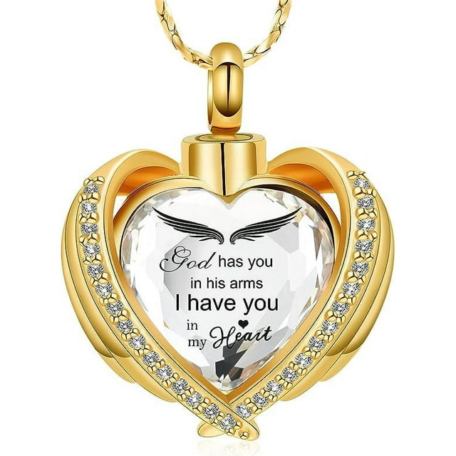 Angel Wing Heart Urn Necklace for Ashes Crystal Cremation Jewelry ...