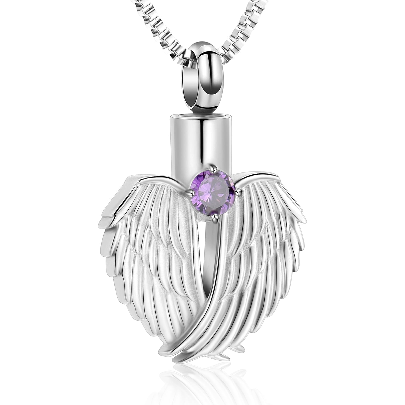 Angel Wing Heart w/ Birthstone Urn Pendant Cremation Jewelry for Ashes ...