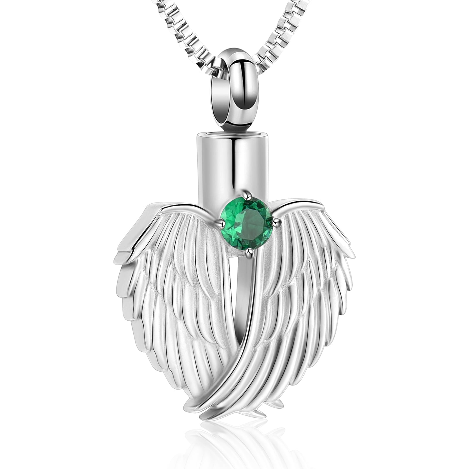 Angel Wing Heart w/ Birthstone Urn Pendant Cremation Jewelry for Ashes ...