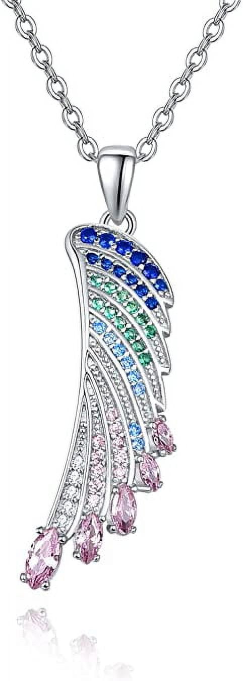Angel Wing Necklace,925 Sterling Silver Colorful Cubic Zirconia Wing ...