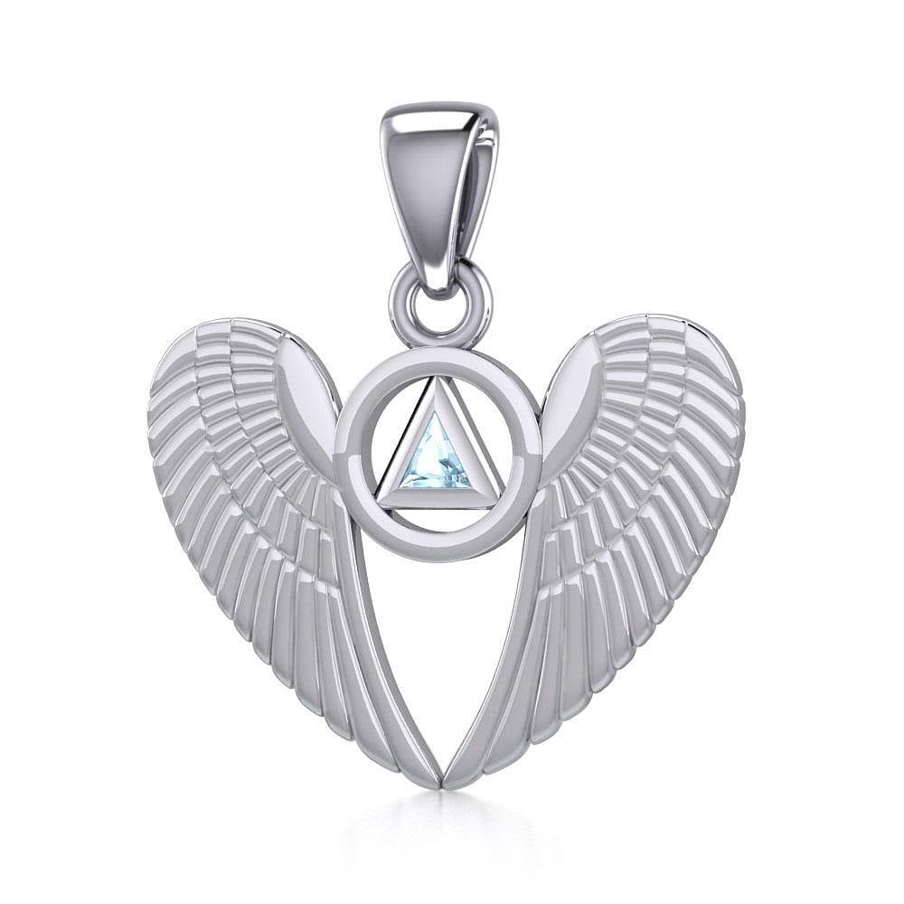 Angel Wing Recovery Blue Topaz 925 Sterling Silver Pendant Sobriety ...