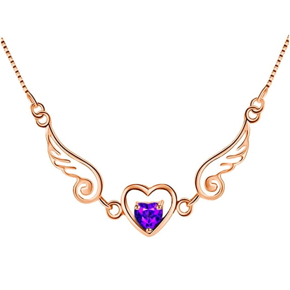 Angel Wing Zircon Necklace for Women, Purple Zircon Heart Pendant with ...
