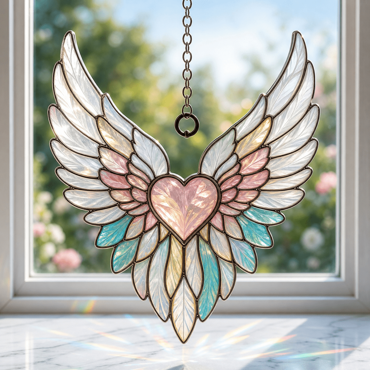 Angel Wings Acrylic Suncatcher Window Hanging Heart Design Memorial ...
