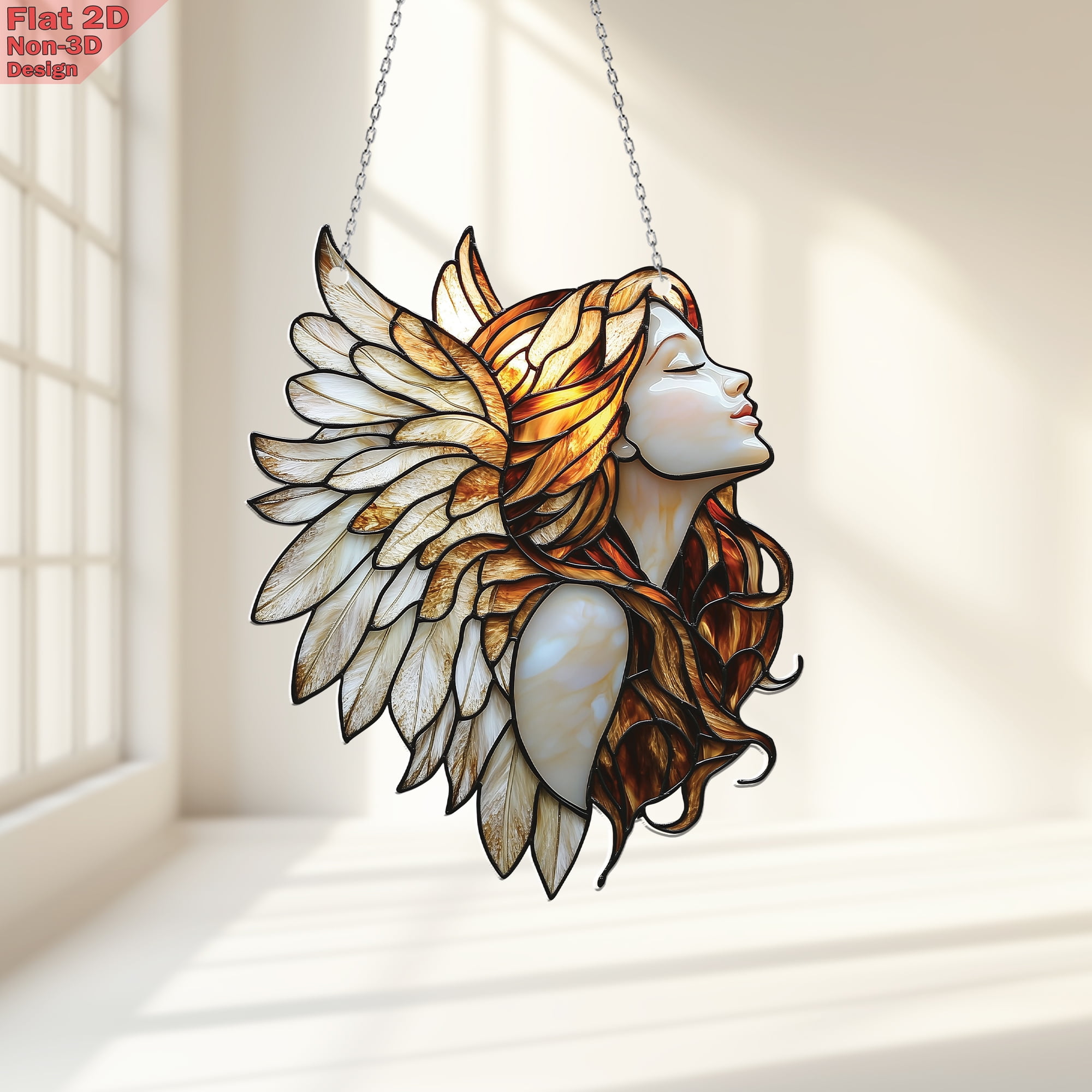 Angel Wings Acrylic Window Hanging – 2D Stained Glass Style Sun Catcher ...