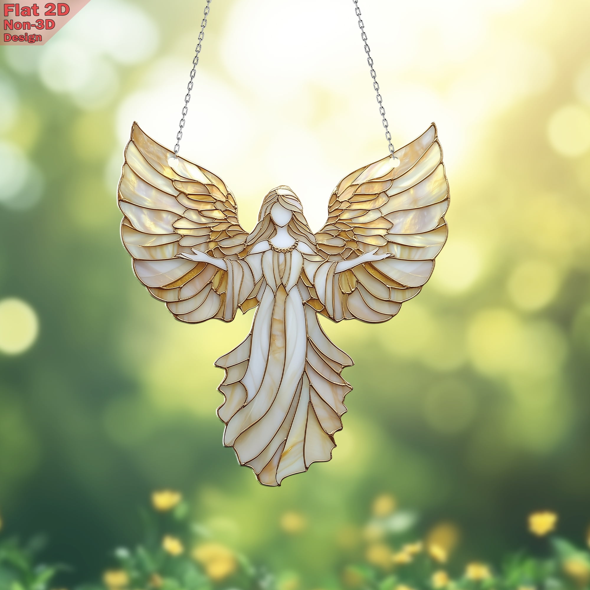 Angel Wings Acrylic Window Hanging – 2D Stained Glass Style Sun Catcher ...