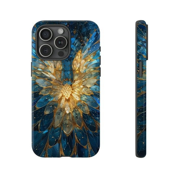 Angel Wings Blue Gold Stained Glass Art Phone Case with iPhone 17 to 11 ...