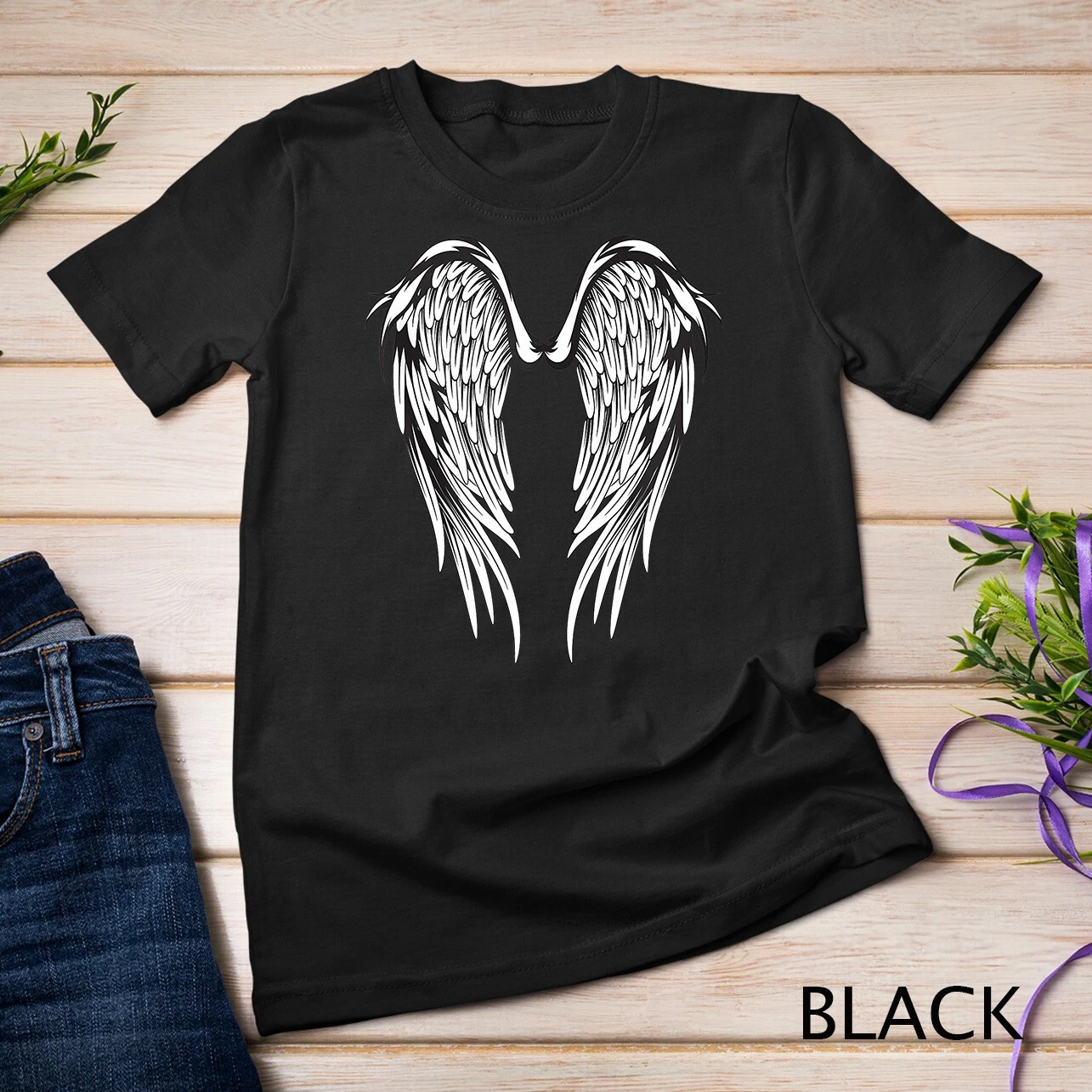 Angel Wings Celestial Feathered Minimal Art Unisex T-Shirt, S-5XL ...