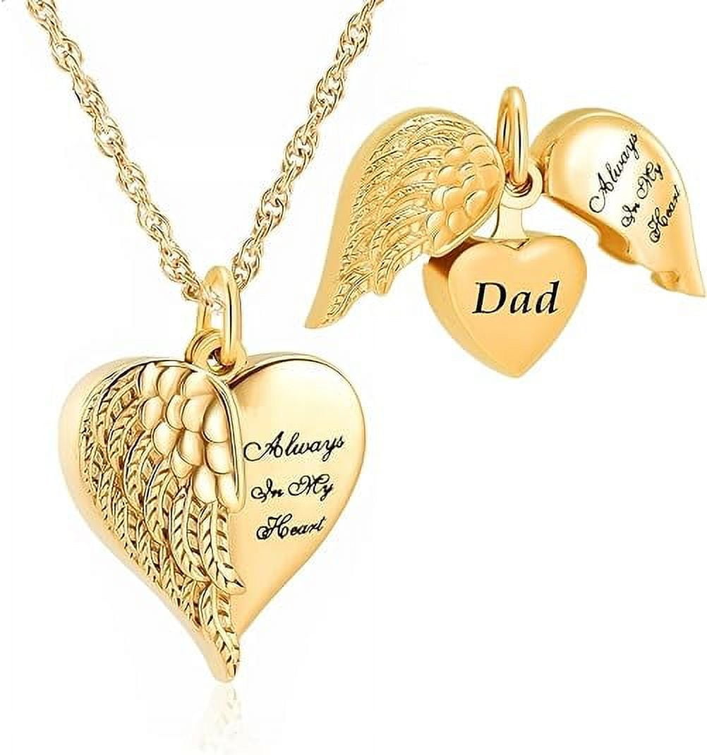 Angel Wings Cremation Urn Necklaces for Ashes Open Style Heart Keepsake Pendant Memorial Locket ...