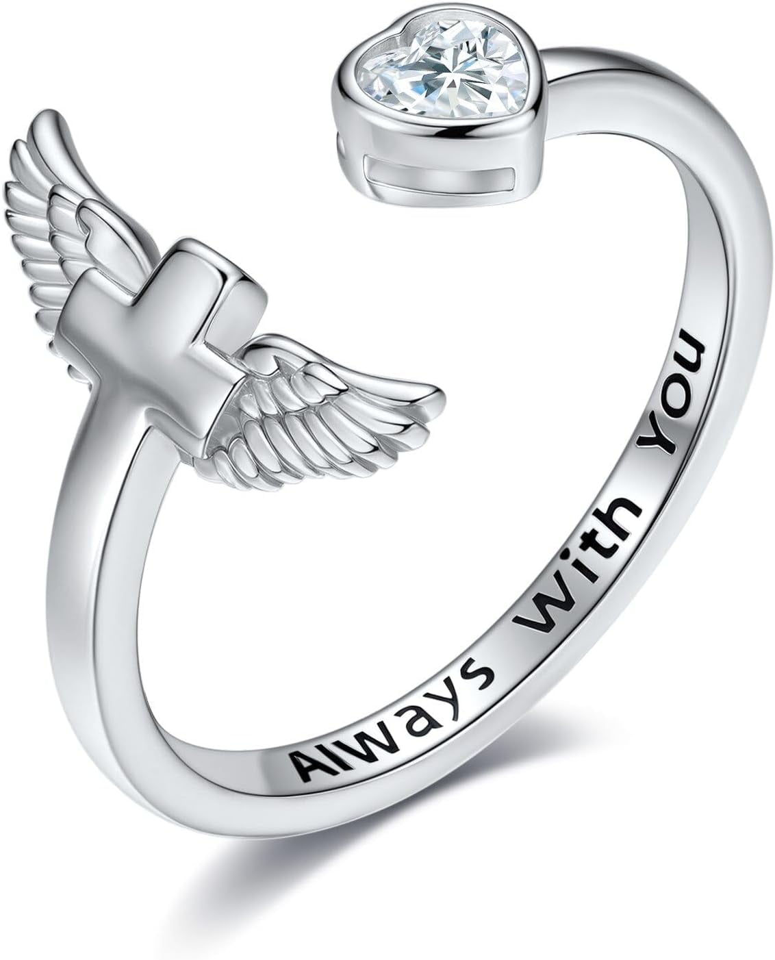 Angel Wings Cross Ring Sterling Silver Always With you Ring for Women ...