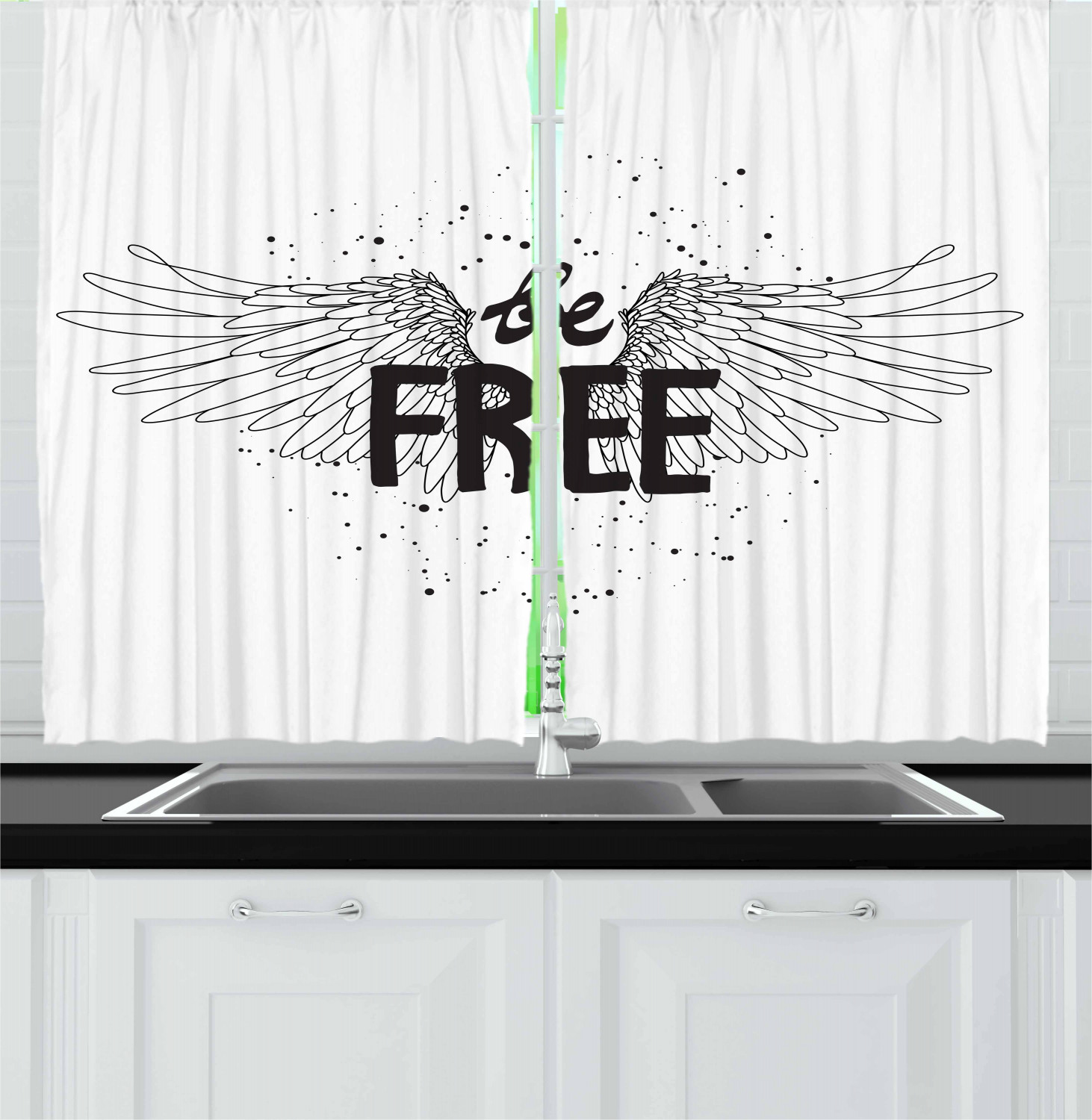 Angel Wings Curtains 2 Panels Set, Be Free Message Lifestyle Tattoo ...