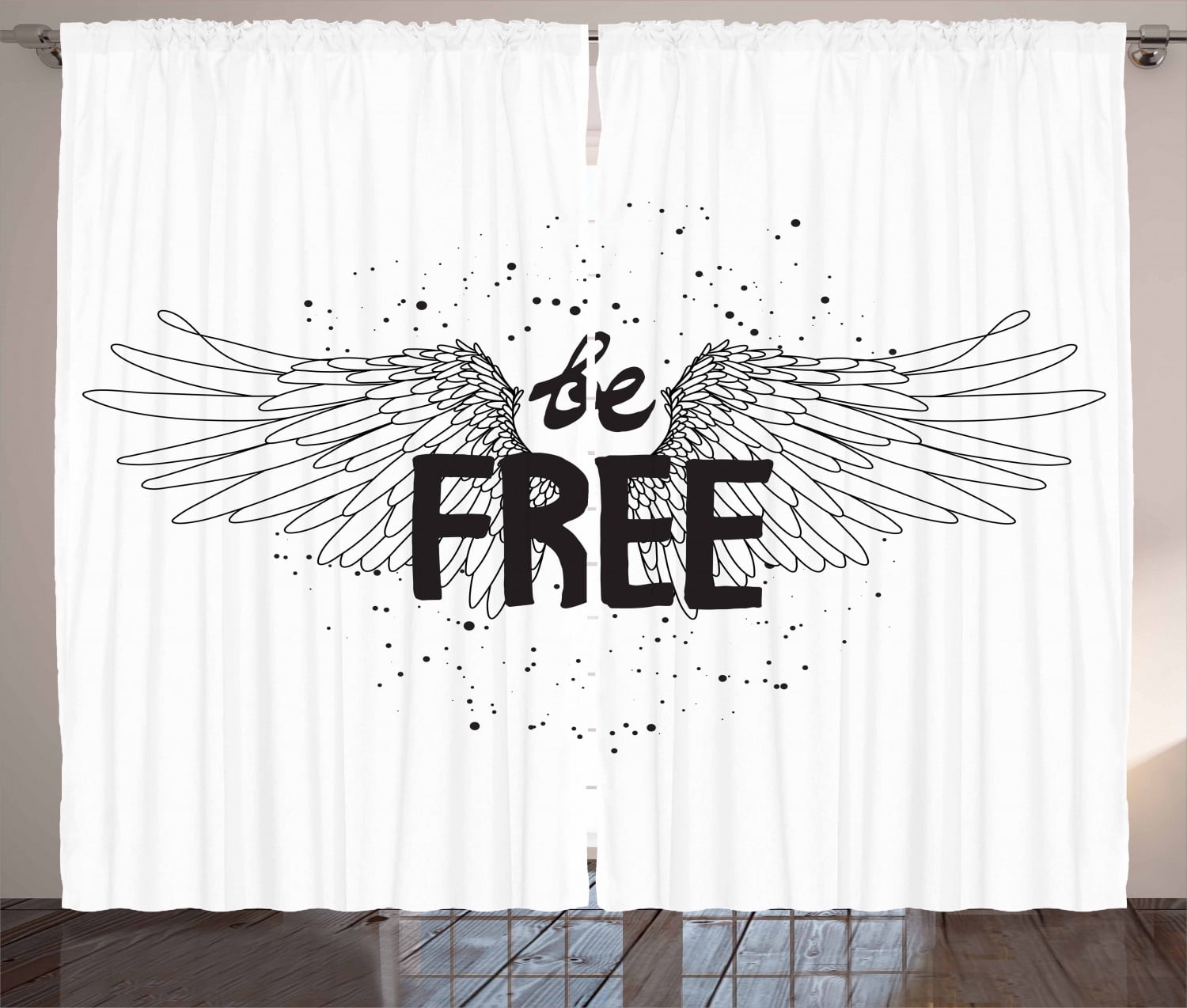 Angel Wings Curtains 2 Panels Set, Be Free Message Lifestyle Tattoo ...
