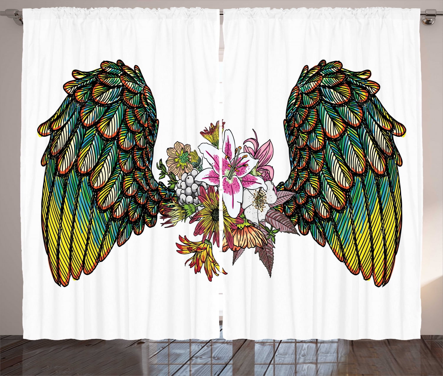 Ambesonne Wings Print Curtains 2 Panel Set, Bohemian Orchid Flower, 108 ...