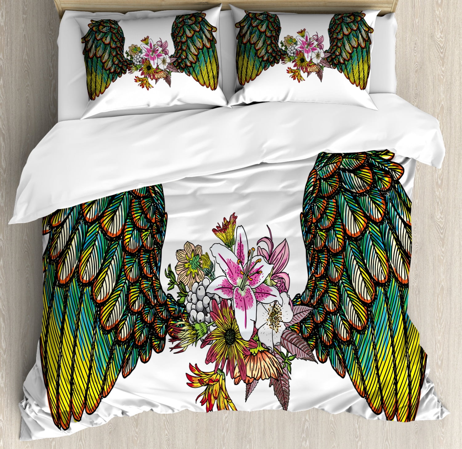 Angel Wings Duvet Cover Set King Size, Vintage Orchids Bouquet with ...