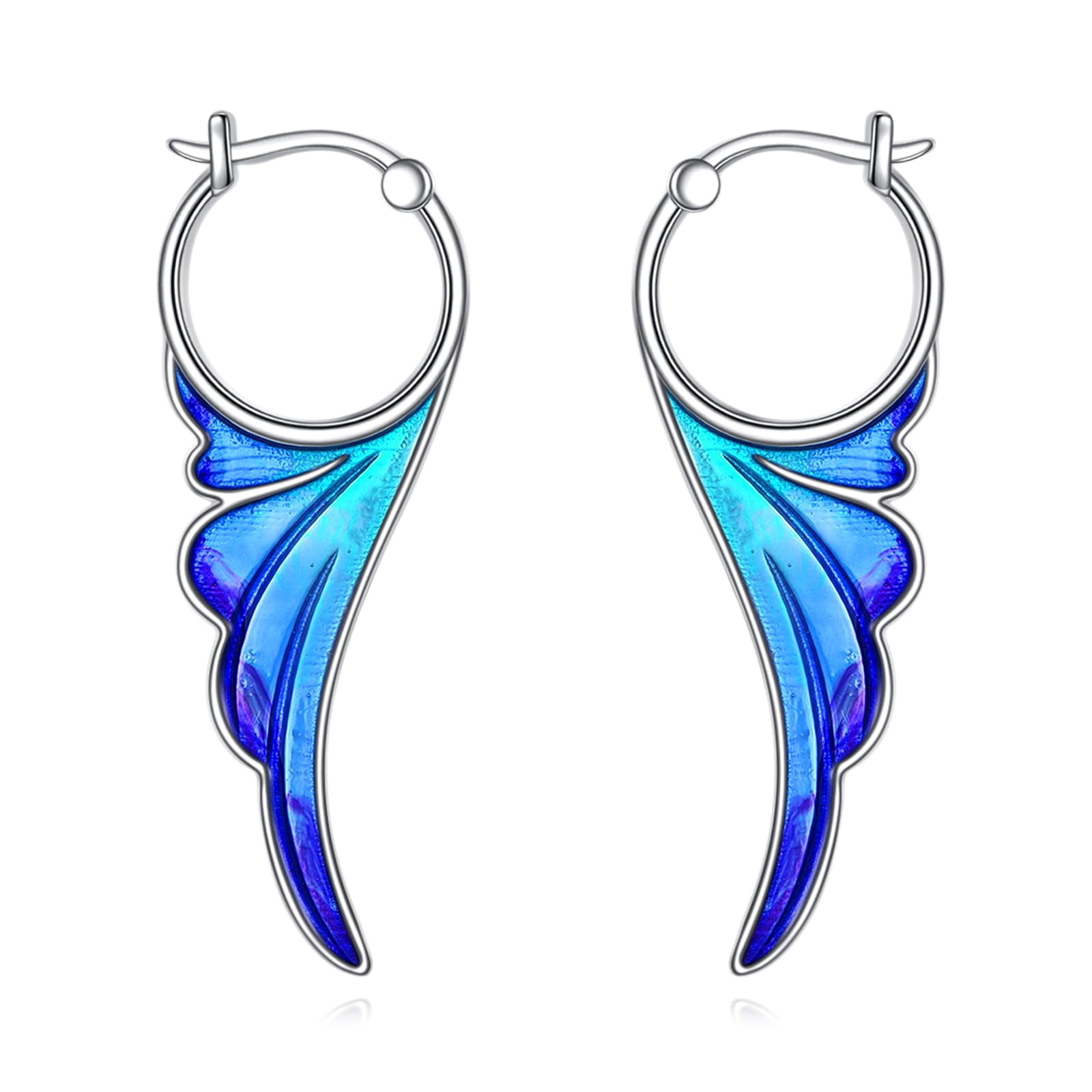 Angel Wings Earrings Sterling Silver Guarded Wings Purple Hoop Earrings ...