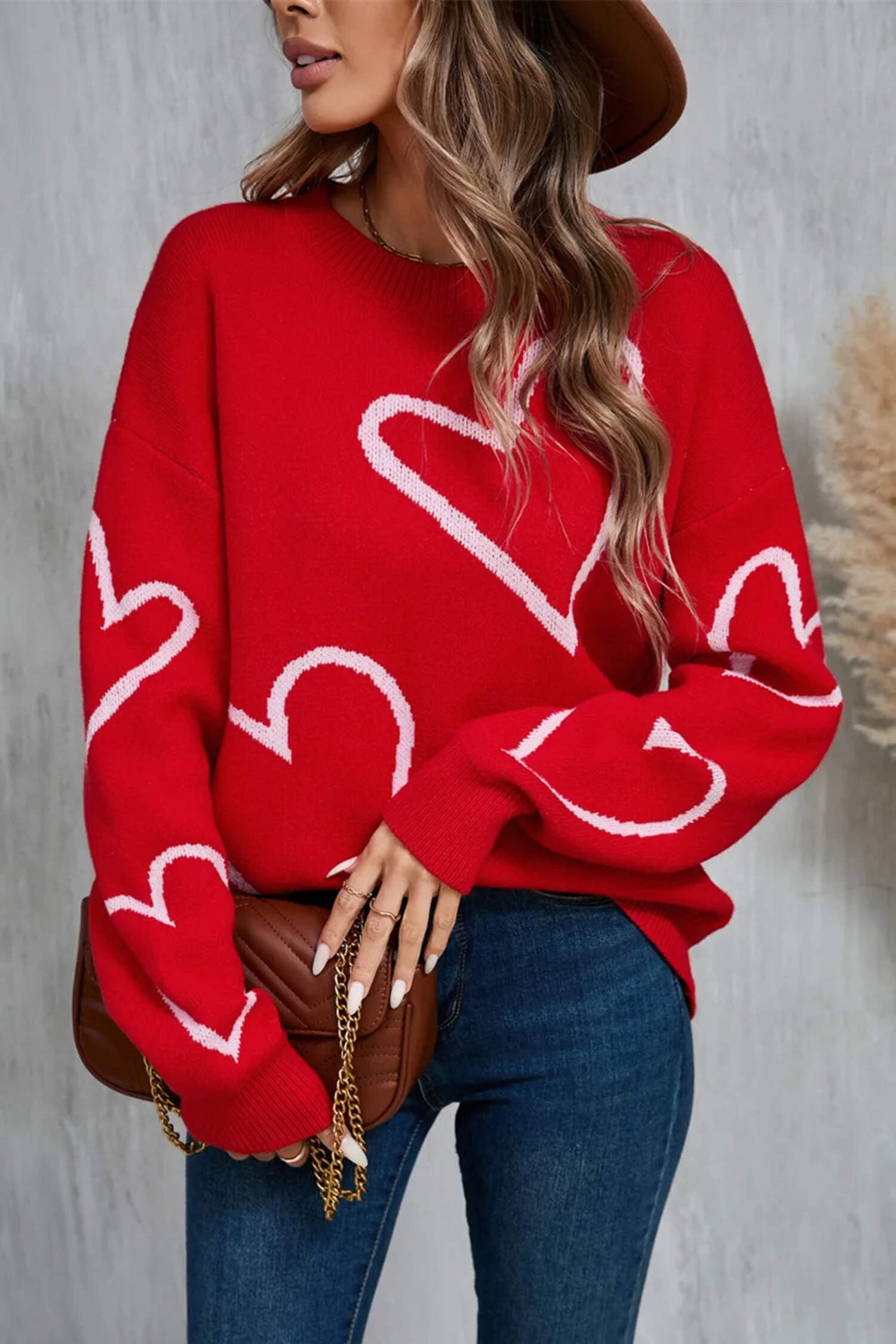 Angel Wings Heart Dropped Shoulder Long Sleeve Sweater - Walmart.com