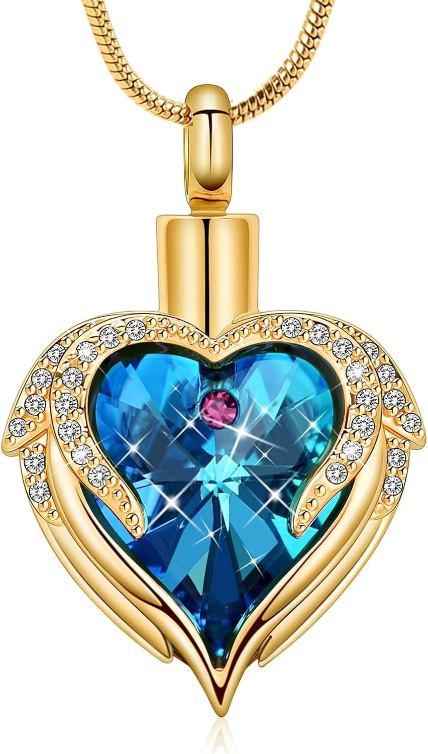 Angel Wings Heart Urn Necklace for Men Women Stainless Steel Cremation ...