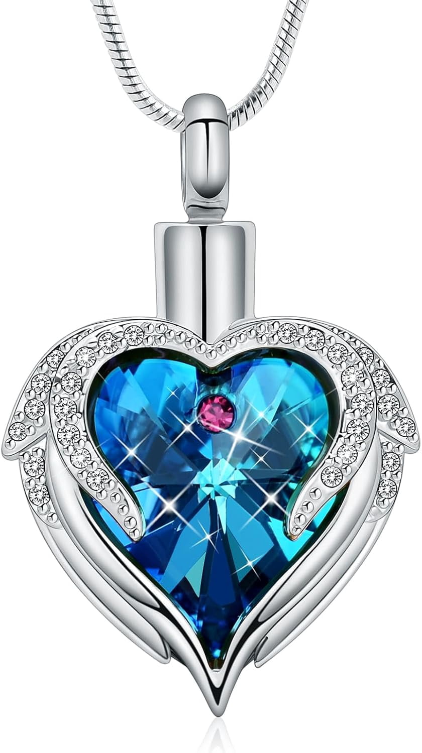 Angel Wings Heart Urn Necklace for Men Women Stainless Steel Cremation ...
