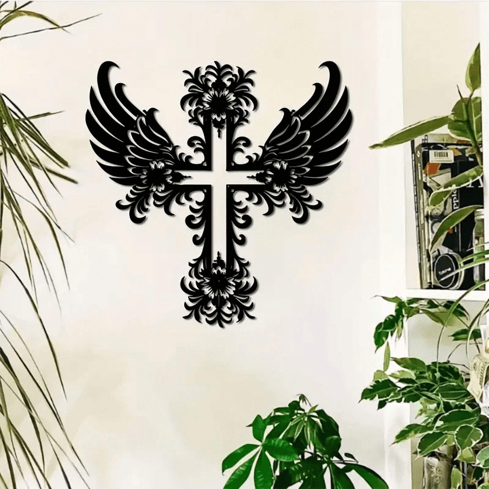 Angel Wings Metal Wall Art, Gothic Cross Design for Home & Patio ...