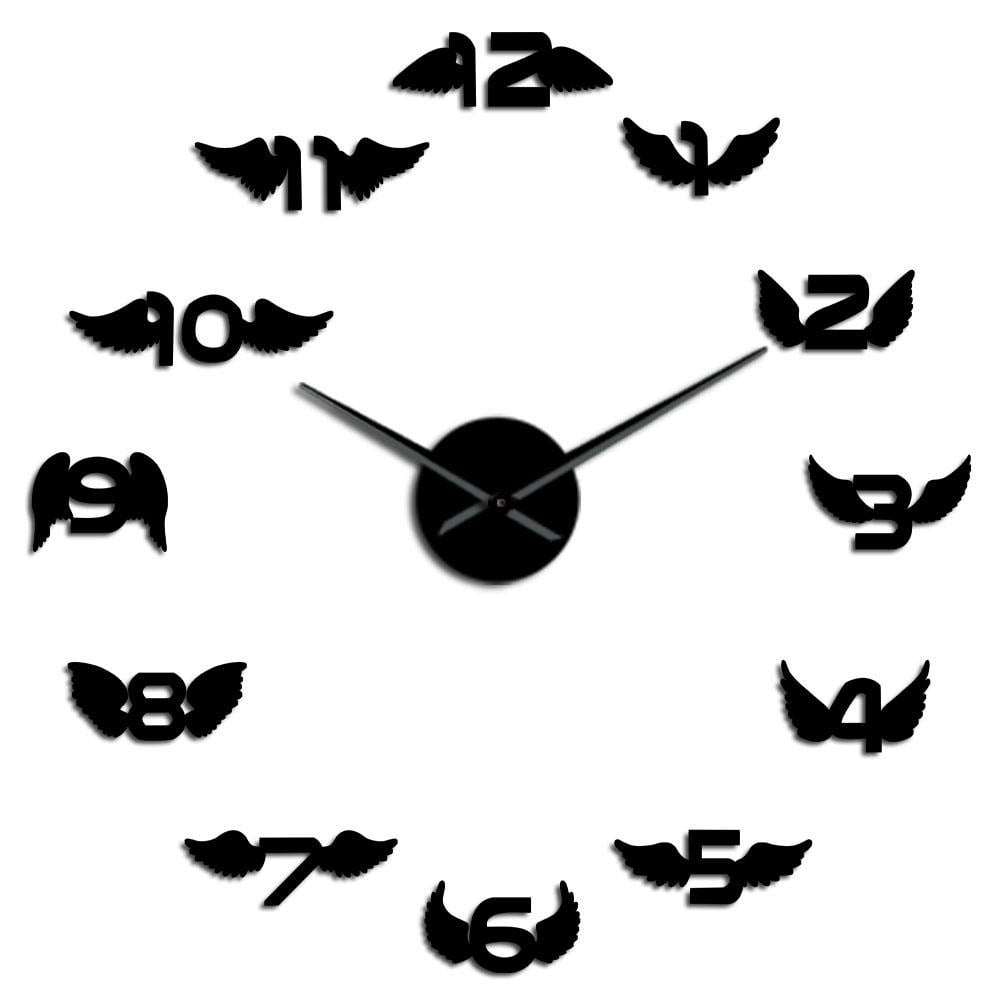 Angel Wings Mixed Numbers Frameless Wall Clock Stickers, DIY Modern ...