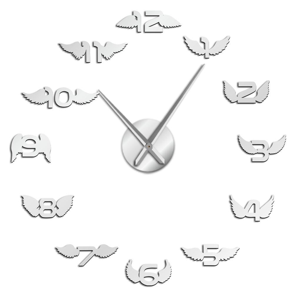 Angel Wings Mixed Numbers Frameless Wall Clock Stickers, DIY Modern ...
