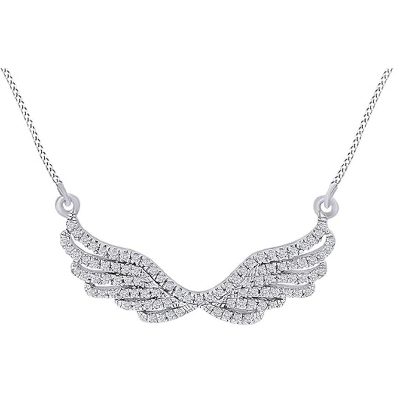 Angel Wings Pendant Necklace for Women 14K White Gold Finish 925 ...