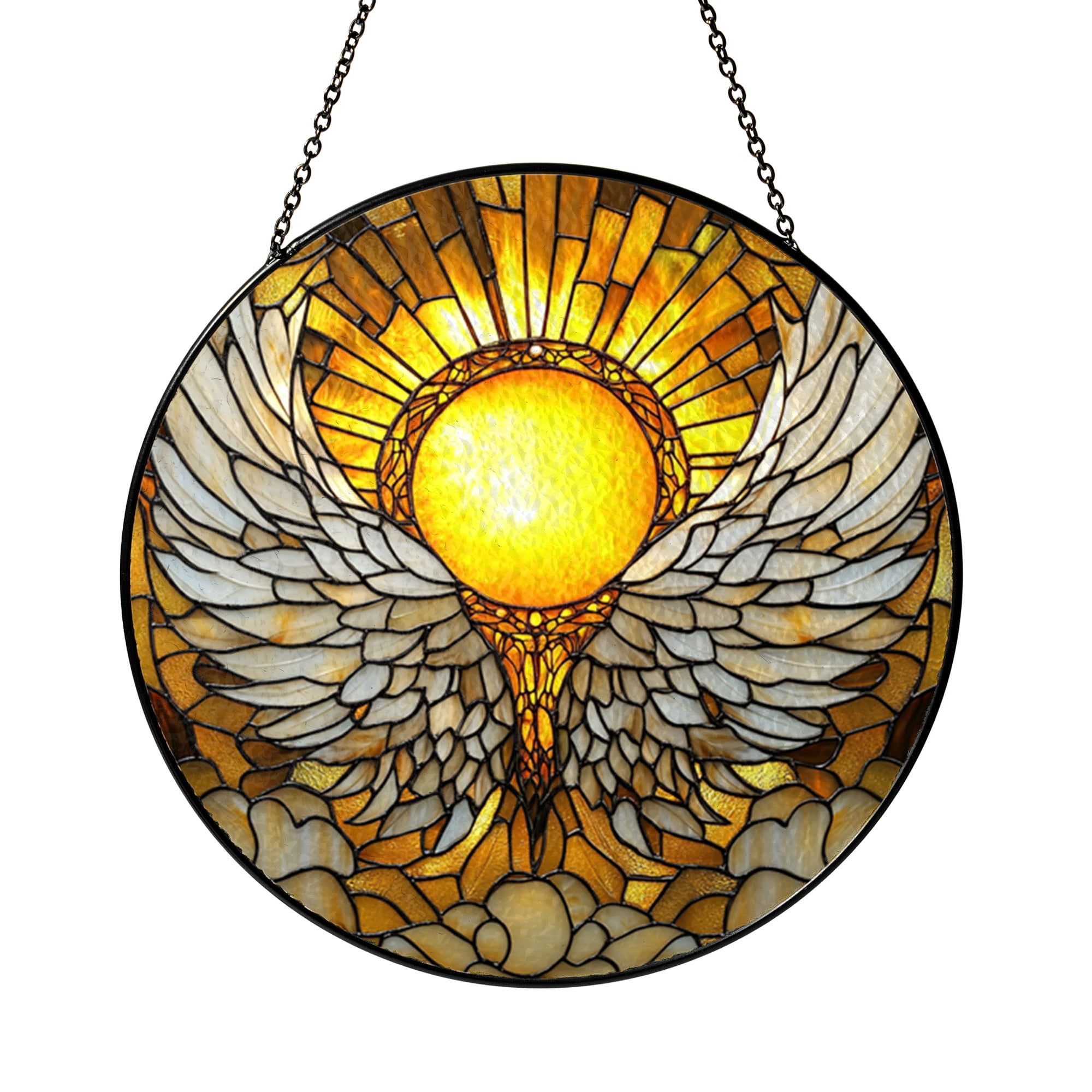 Angel Wings Sunburst Stained Glass Suncatcher Window Hanging Spiritual ...