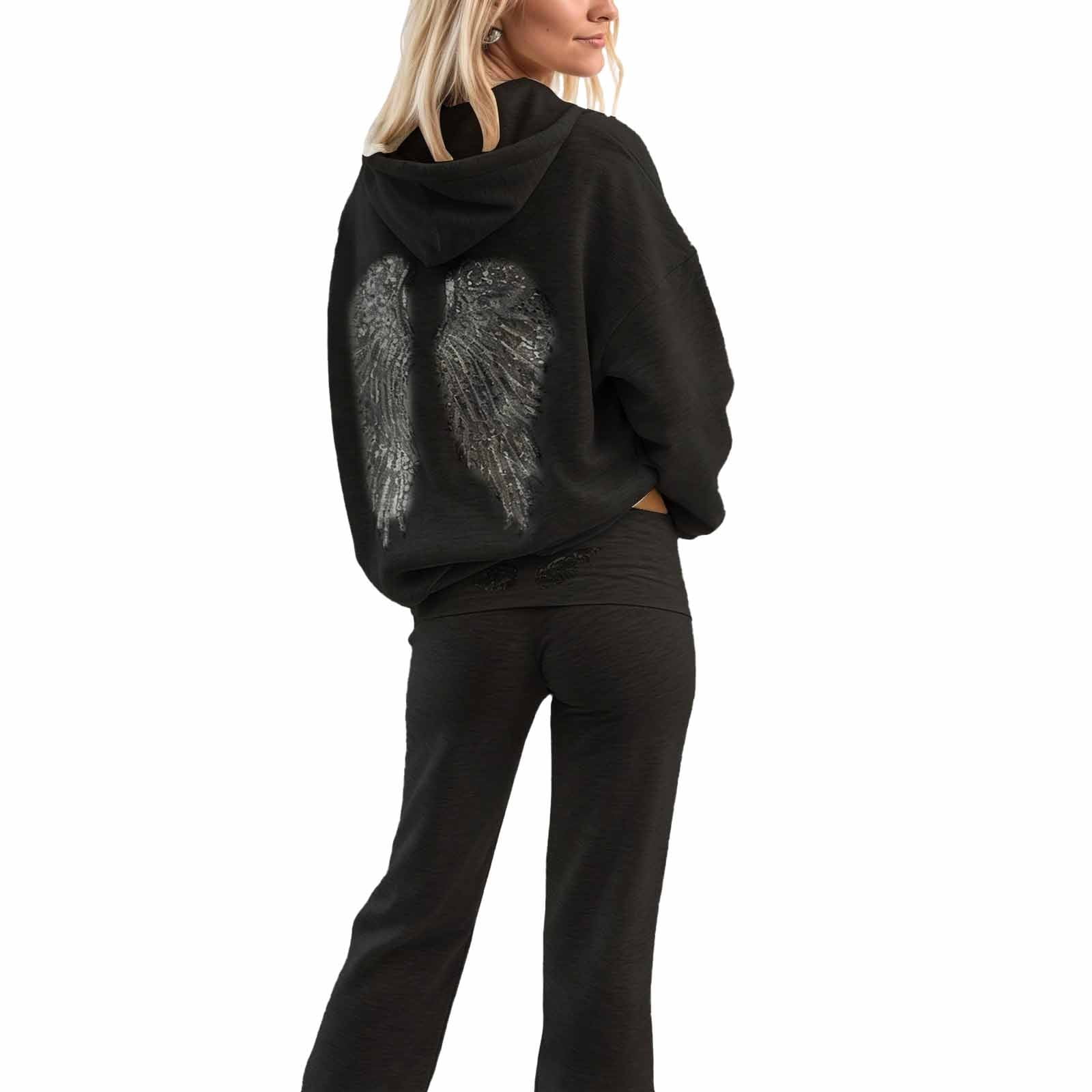HOWPAY Angel Wings Sweatsuits Women 2 Piece Outfit Long Sleeve Drop ...