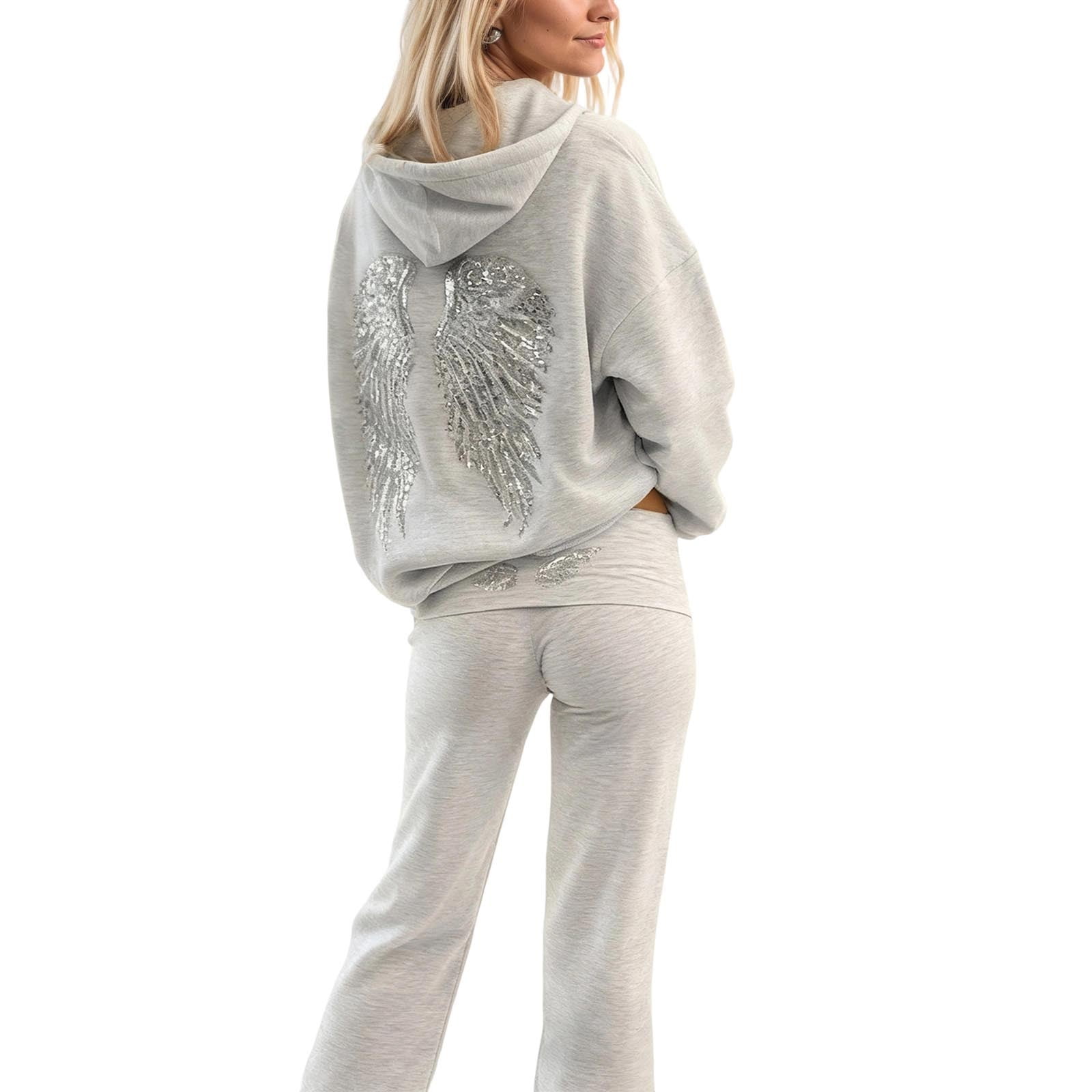Angel Wings Sweatsuits Women 2 Piece Outfit Long Sleeve Drop Shoulder ...