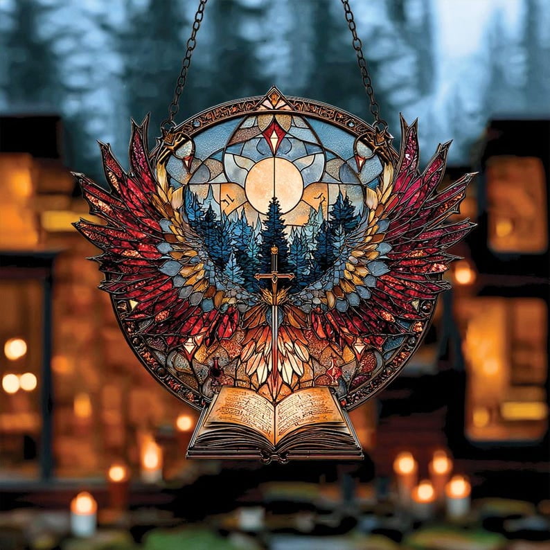 Angel Wings Sword Acrylic Suncatcher, Fantasy Bible Window Art Faux ...