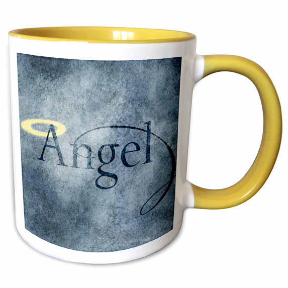 3drose, Angel with Halo - Lovable Art, 15oz Two-tone Yellow Mug ...