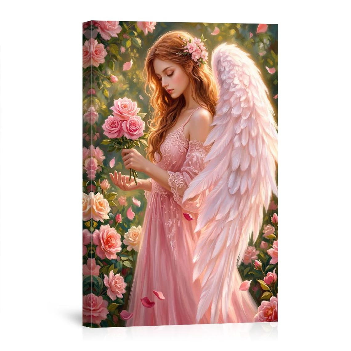 Angel With Pink Wings Holding Roses Romantic Floral Fairy For Living ...