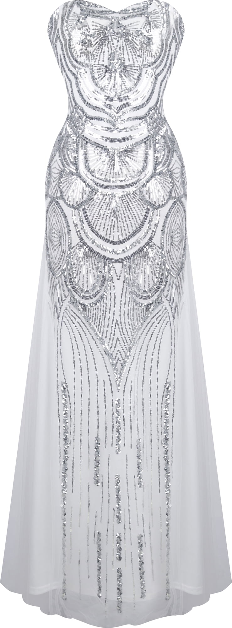 Angel-fashions Women's Elegant Strapless Sparkly Sequin Floral Tulle ...