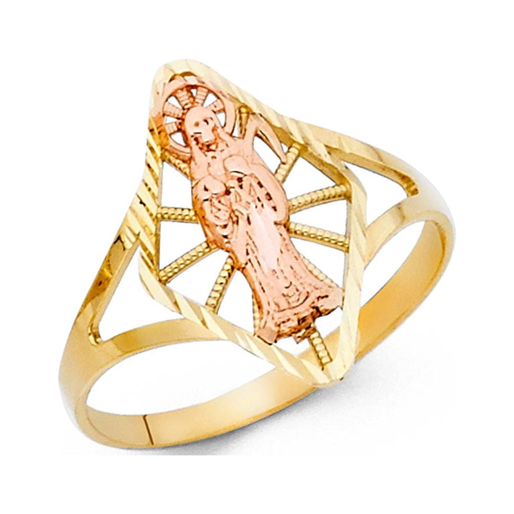 Angel of Death Ring 14k Yellow & Rose Gold Santa Muerte Band Diamond ...
