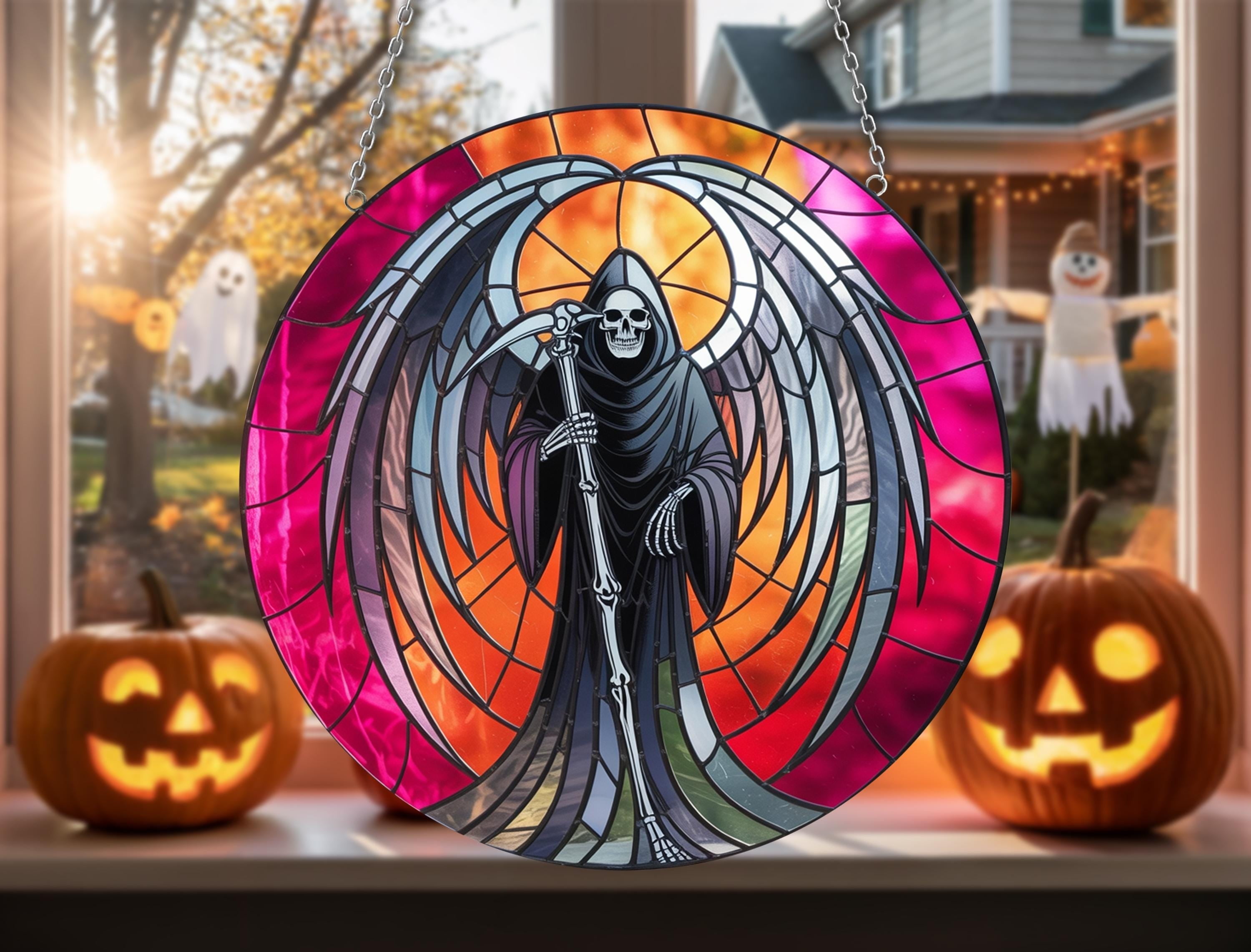 Angel of Death Stained Glass Halloween Suncatcher â€“ Grim Reaper ...