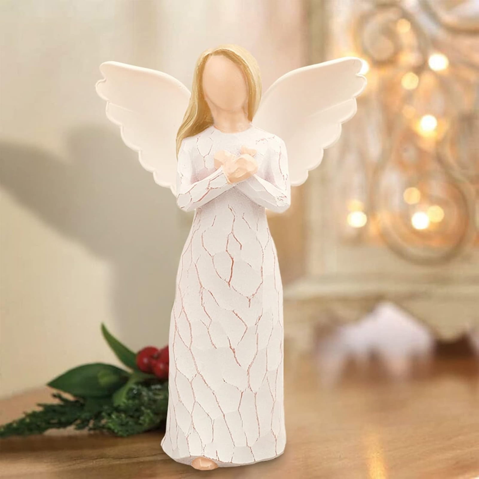 Praying Guardian Angel Figurine, 6.3 Inch, Hand-Painted Resin ...