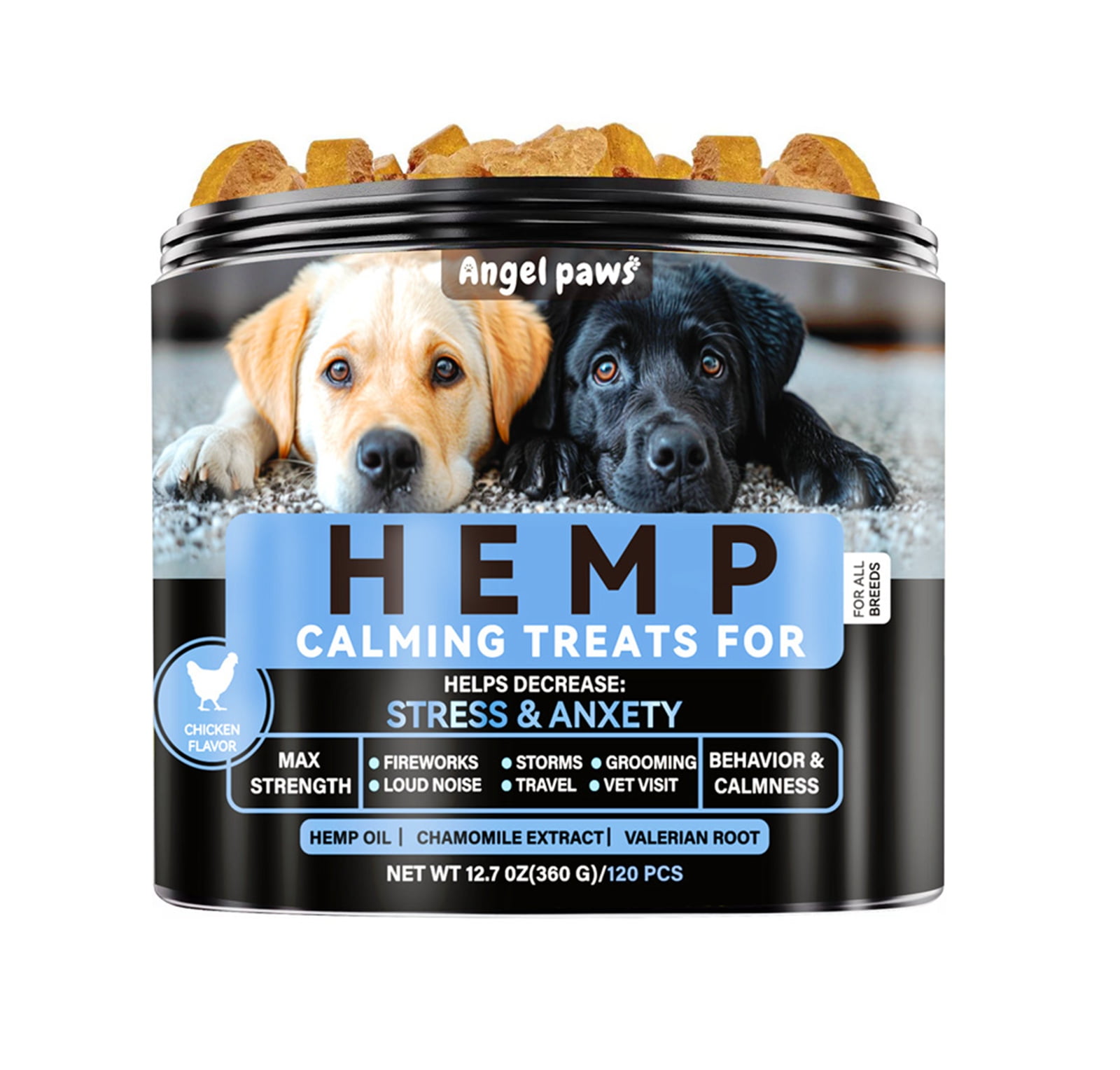 Angel paws H-emp Calming C-hews for Dogs with Anxiety and Stress - 120 ...