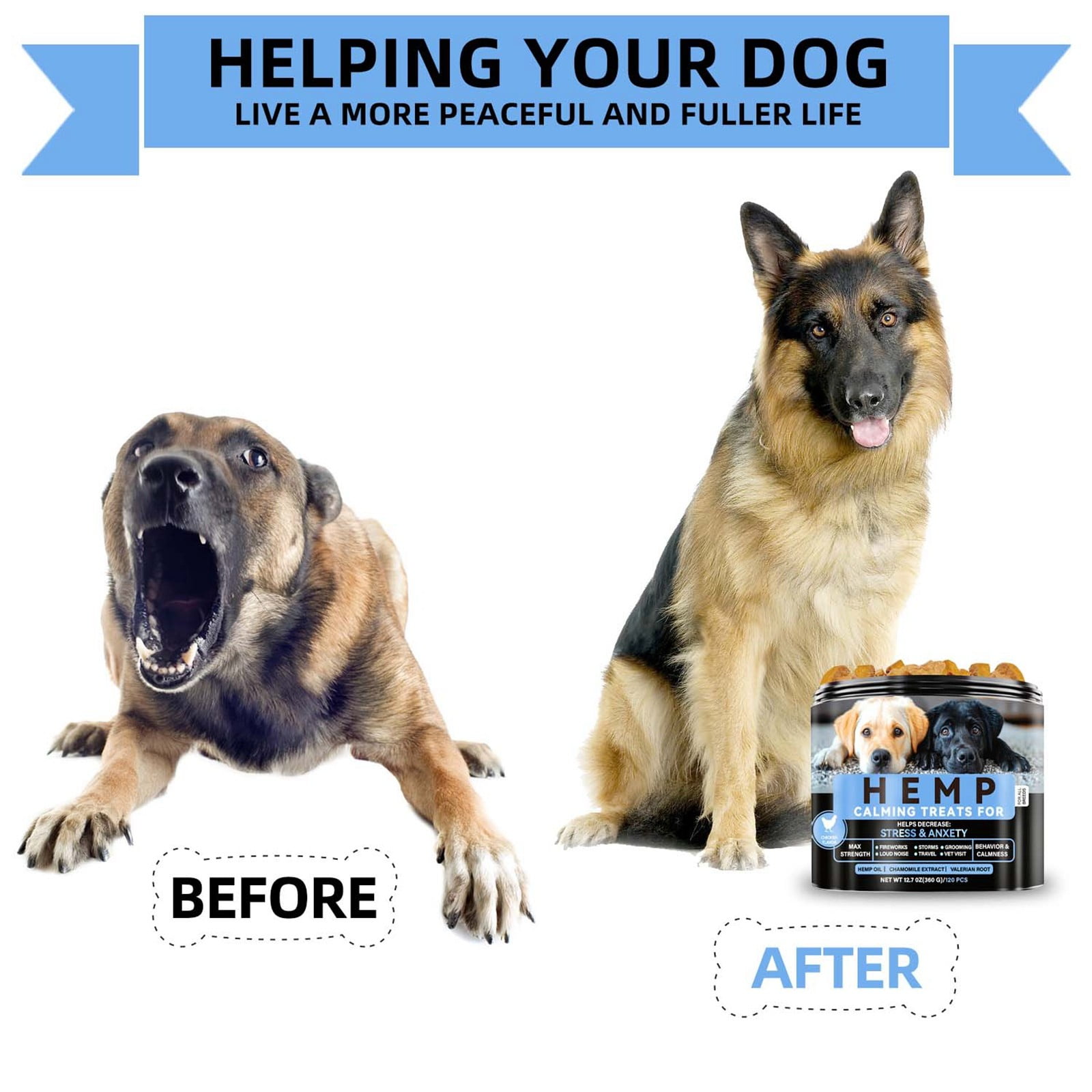 Angel paws H-emp Calming C-hews for Dogs with Anxiety and Stress - 120 ...