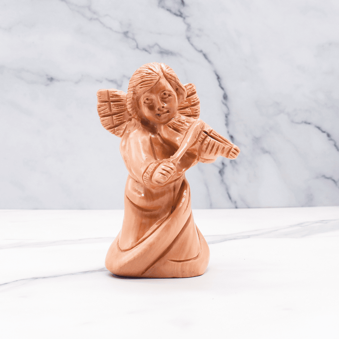 Angel playing the violin statue | Olive wood Angel statue| Musical ...