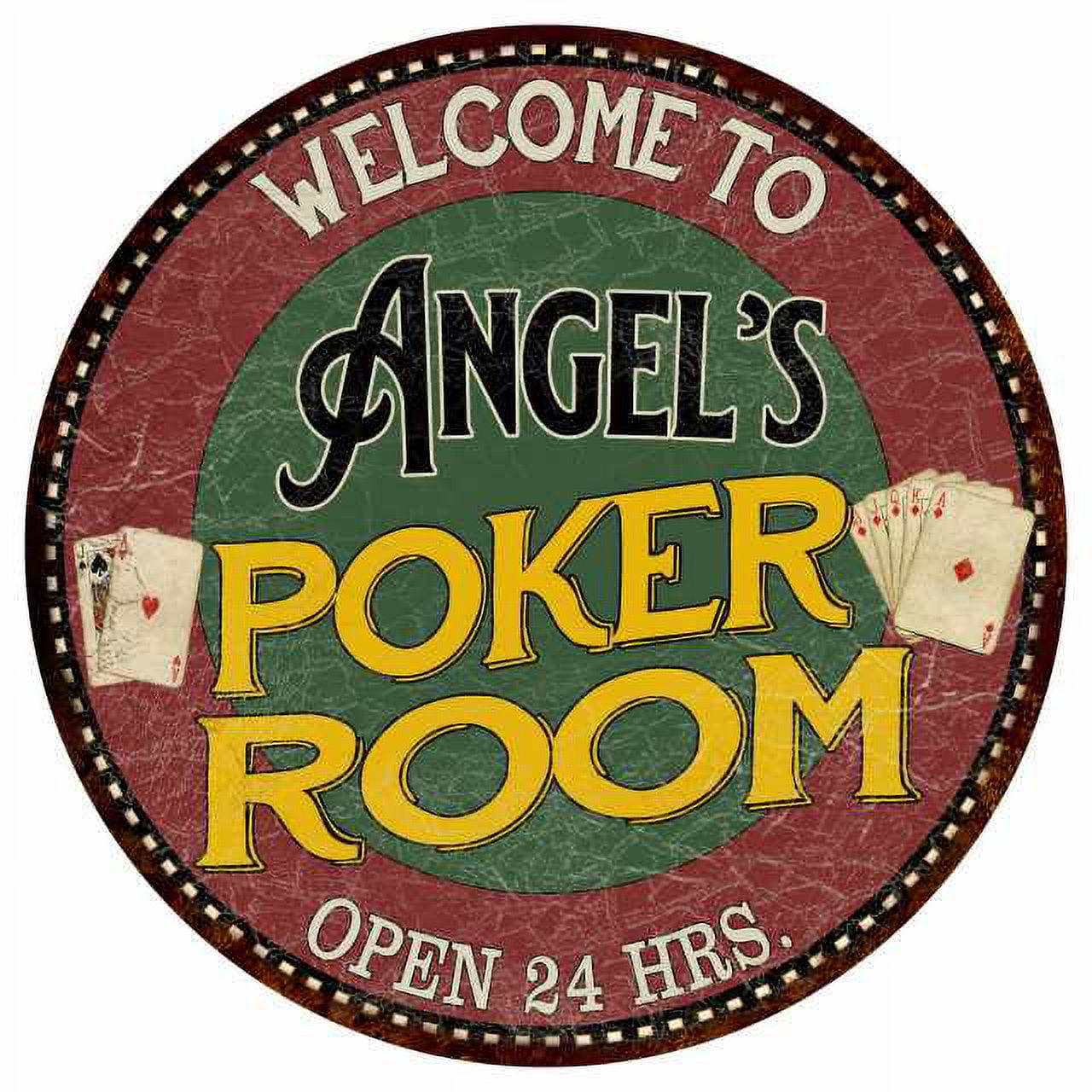 Angel's Poker Room 14" Round Metal Sign Kitchen Bar Wall Decor ...