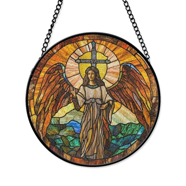 Angel with Cross Stained Glass Art - Inspirational Window Panel ...