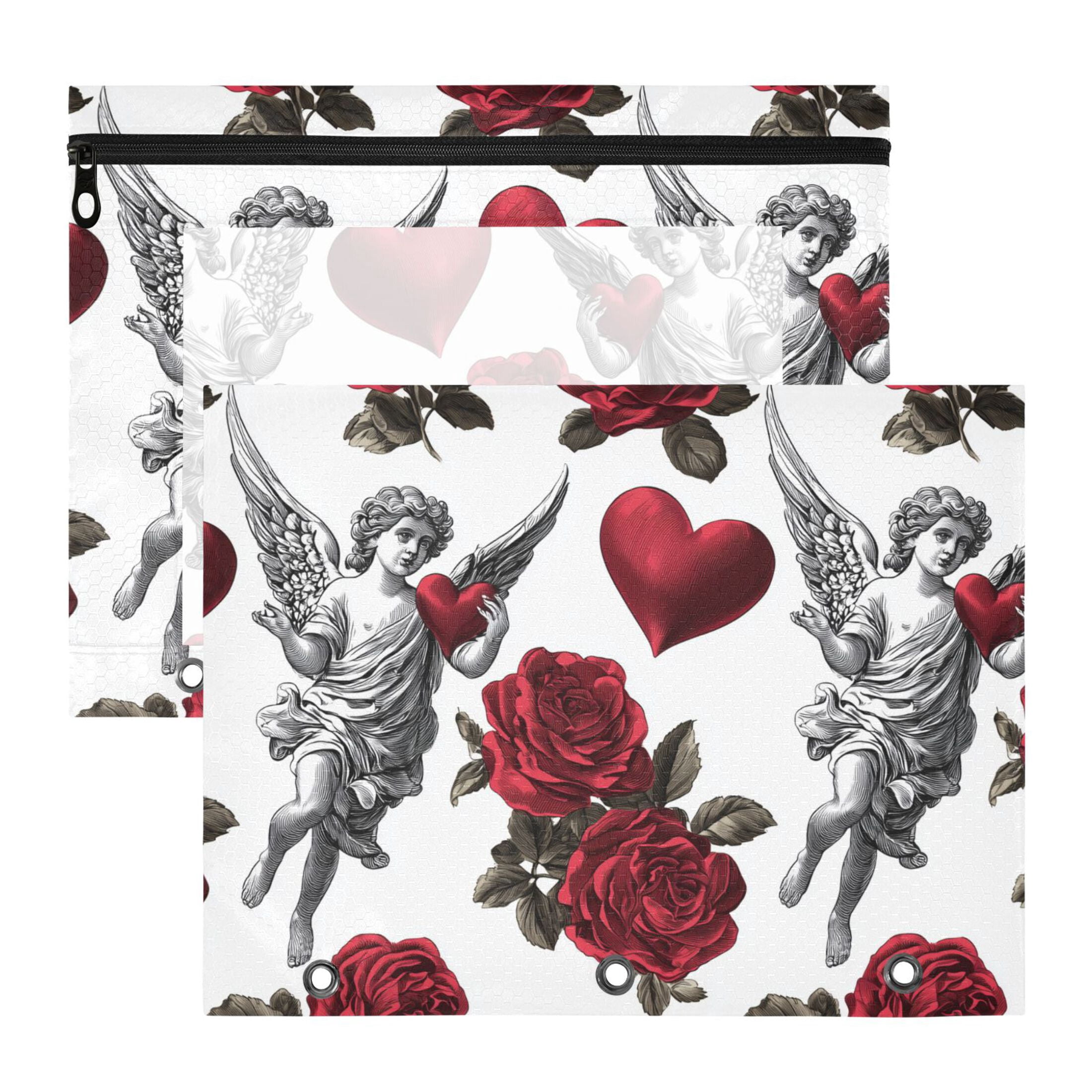 Angel with Red Hearts Roses Valentine 3-Ring Binder Pocket with Zipper ...