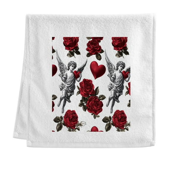 Angel with Red Hearts Roses Valentine Pure Cotton Towels Bath Towel ...