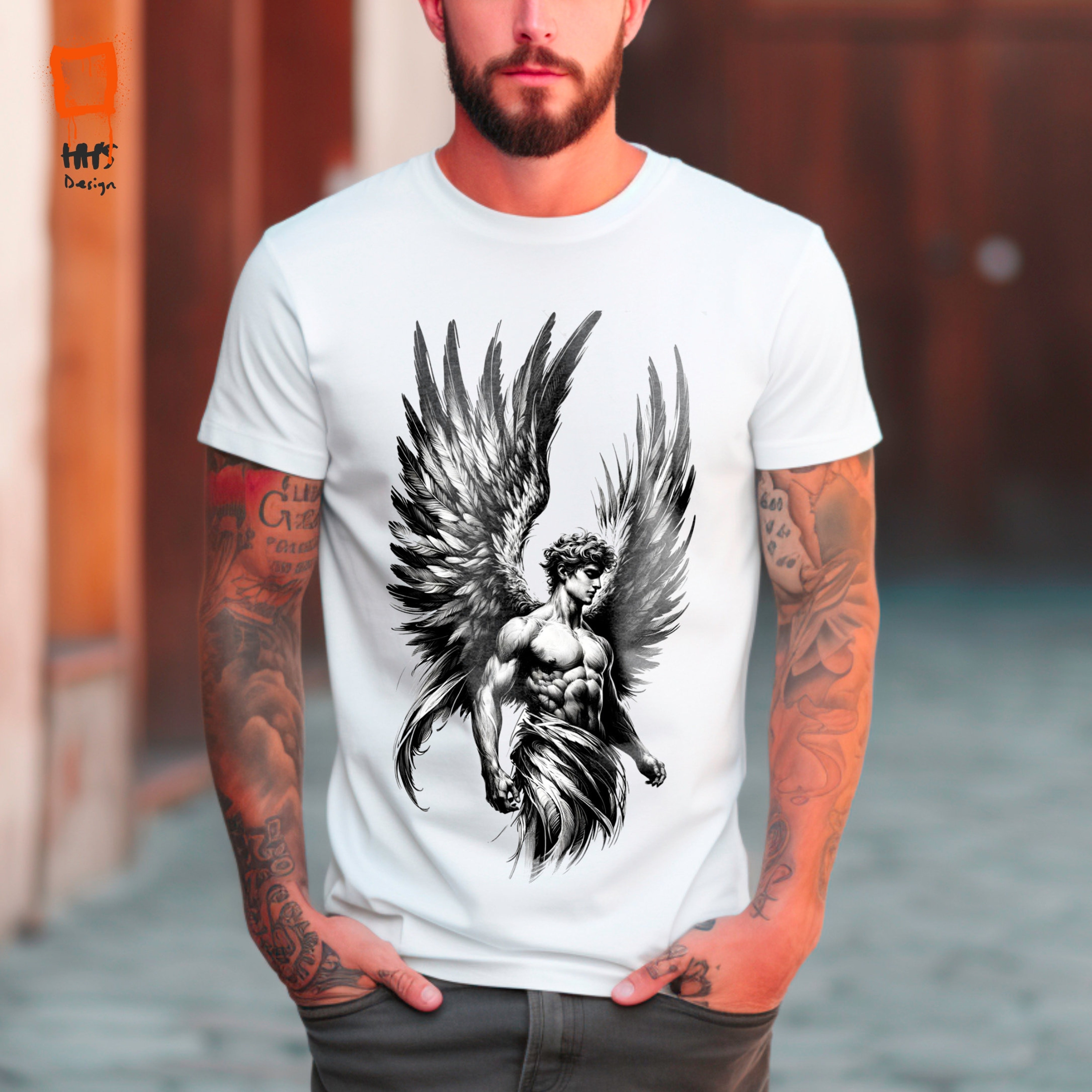 Angel with Wings T-Shirt, Artist Design Tee, Divine Protector Top ...