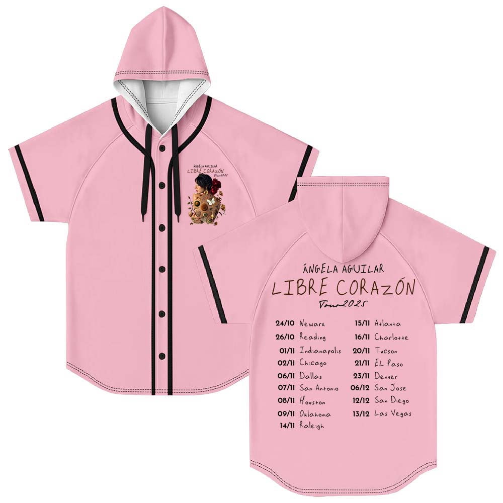 Angela Aguilar Libre Corazon Tour 2025 Hooded Baseball Jersey Short ...