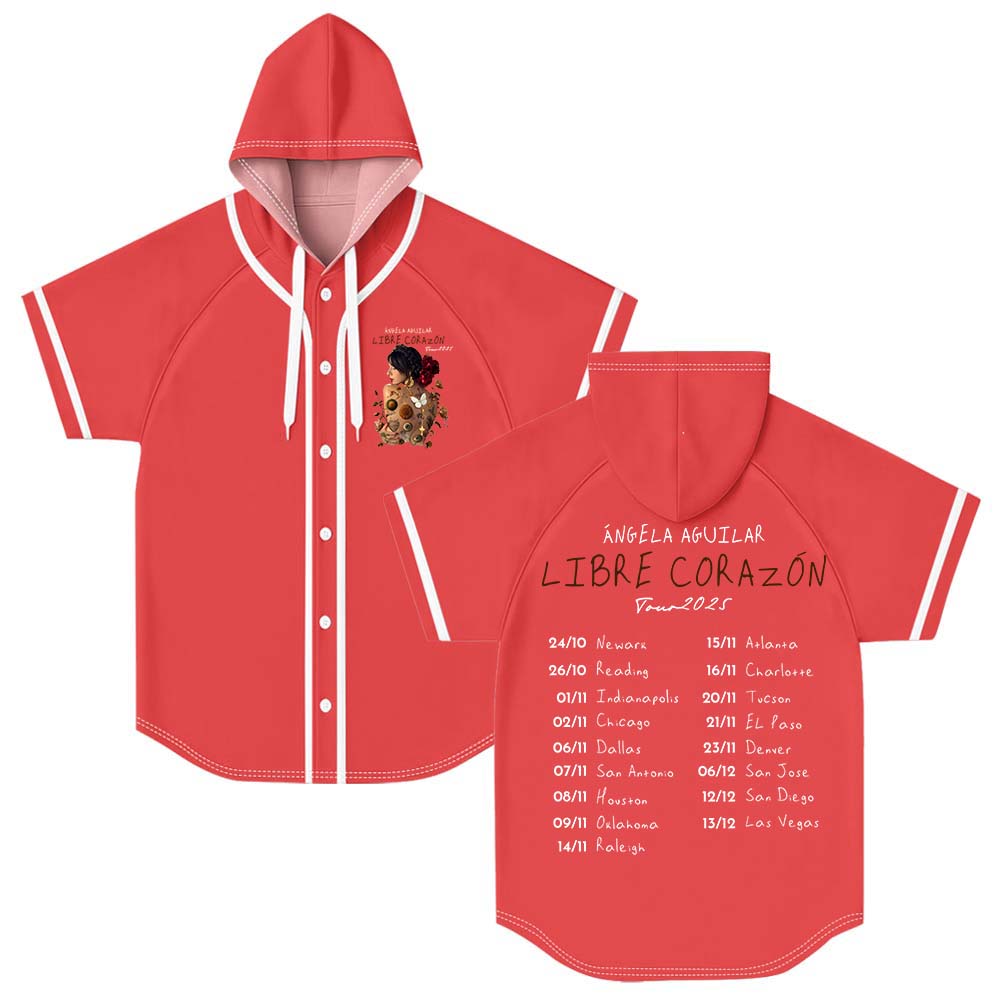Angela Aguilar Libre Corazon Tour 2025 Hooded Baseball Jersey Short ...