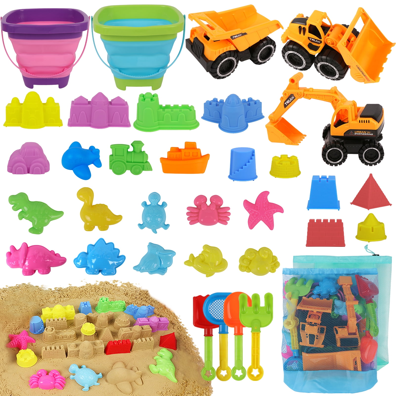 KiddiTouch Sand Toys, 35Pcs Beach Sandcastle & Truck Sets + more ...